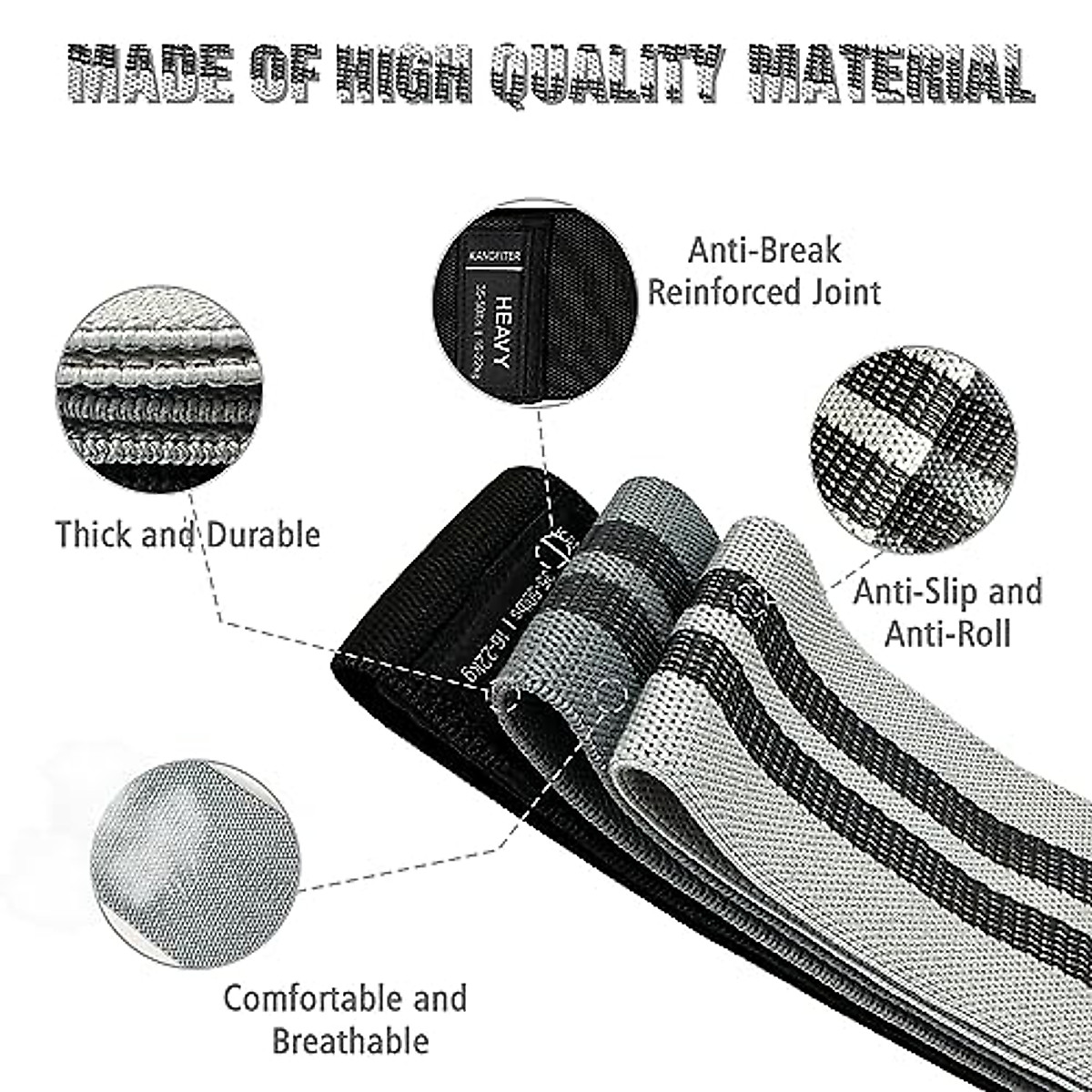 KANGFITER Fabric Resistance Bands for Working Out, 3 Level Non-Slip Booty Bands for Women and Men, Loop Exercise Bands Set for Leg and Glutes, Hip Elastic Bands for Home and Gym Fitness, Yoga, Pilates