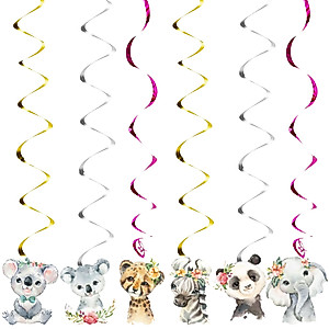 Fenghu 12PCS Girl Wild One Hanging Swirls Ceiling Streamers Decorations, for Jungle Safari Animal Birthday Party Decorations Baby Shower Supplies