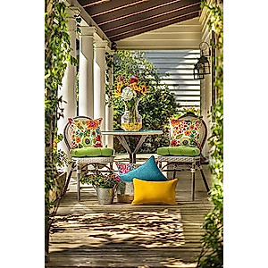 Pillow Perfect Pompeii Solid Indoor/Outdoor Wicker Patio Seat Cushion Reversible, Weather and Fade Resistant, Round Corner - 19" x 19", Green, 2 Count