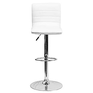Flash Furniture Vincent Modern White Vinyl Adjustable Bar Stool with Back, Swivel Stool with Chrome-Pedestal Base and Footrest