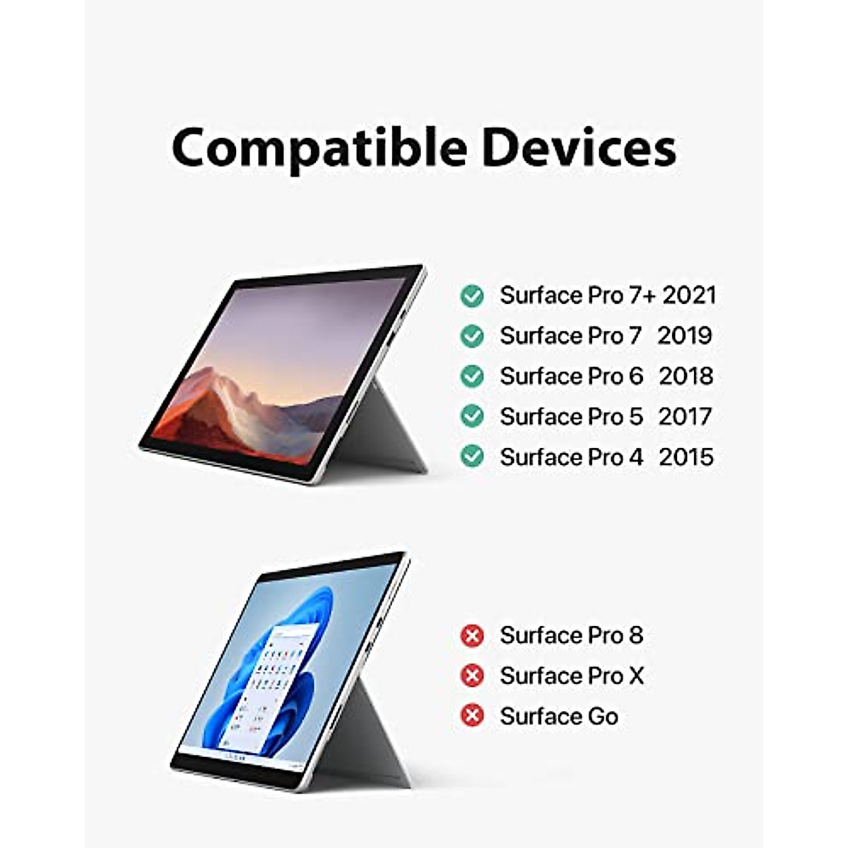 Inateck Surface Pro 7 Keyboard, Bluetooth 5.0, 7-Color Backlight, Compatible with Surface Pro 7/7+/6/5/4, KB02026 Gray