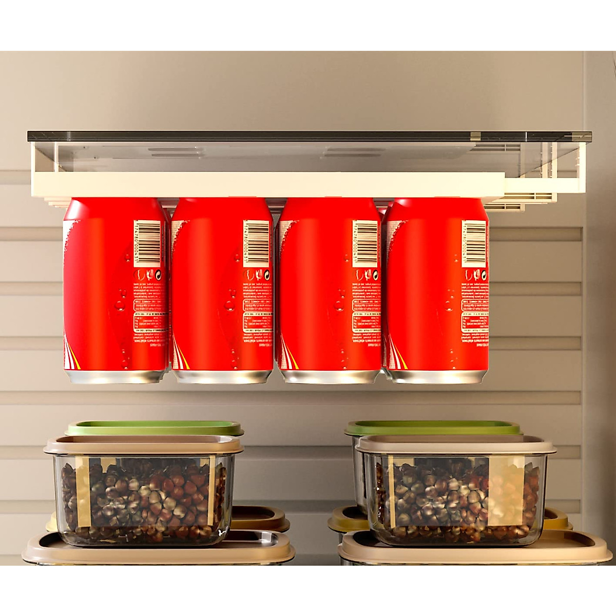 2Pc Hanging Soda Organizer for Refrigerator Adjustable Fridge Organizer 50% Space Save Can Dispenser for Fridge Soda Fridge Storage Holds 8 Cans