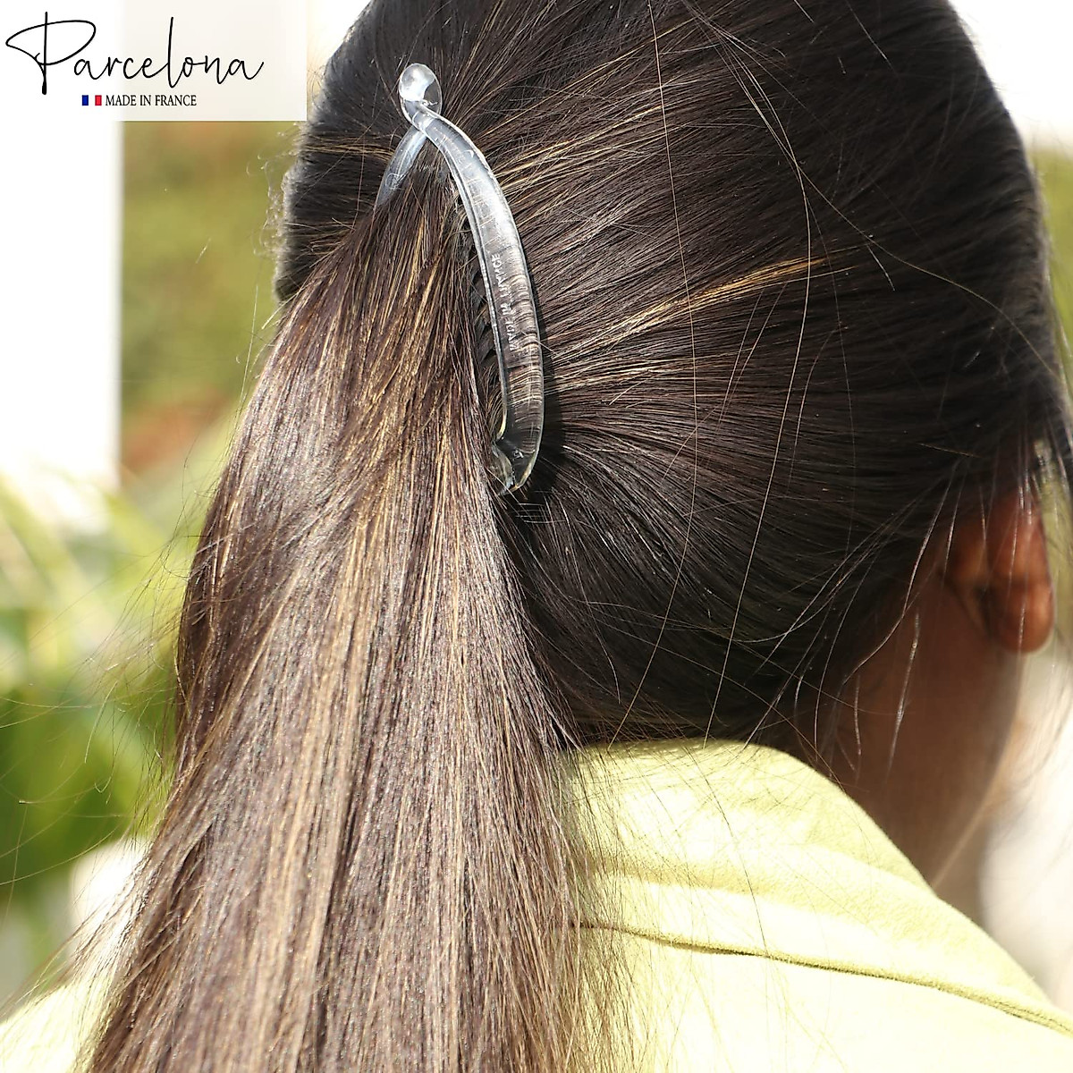 Parcelona French Effortless Mini Set of 2 Celluloid Banana Hair Clip for Fine Hair, Made in France (Clear)