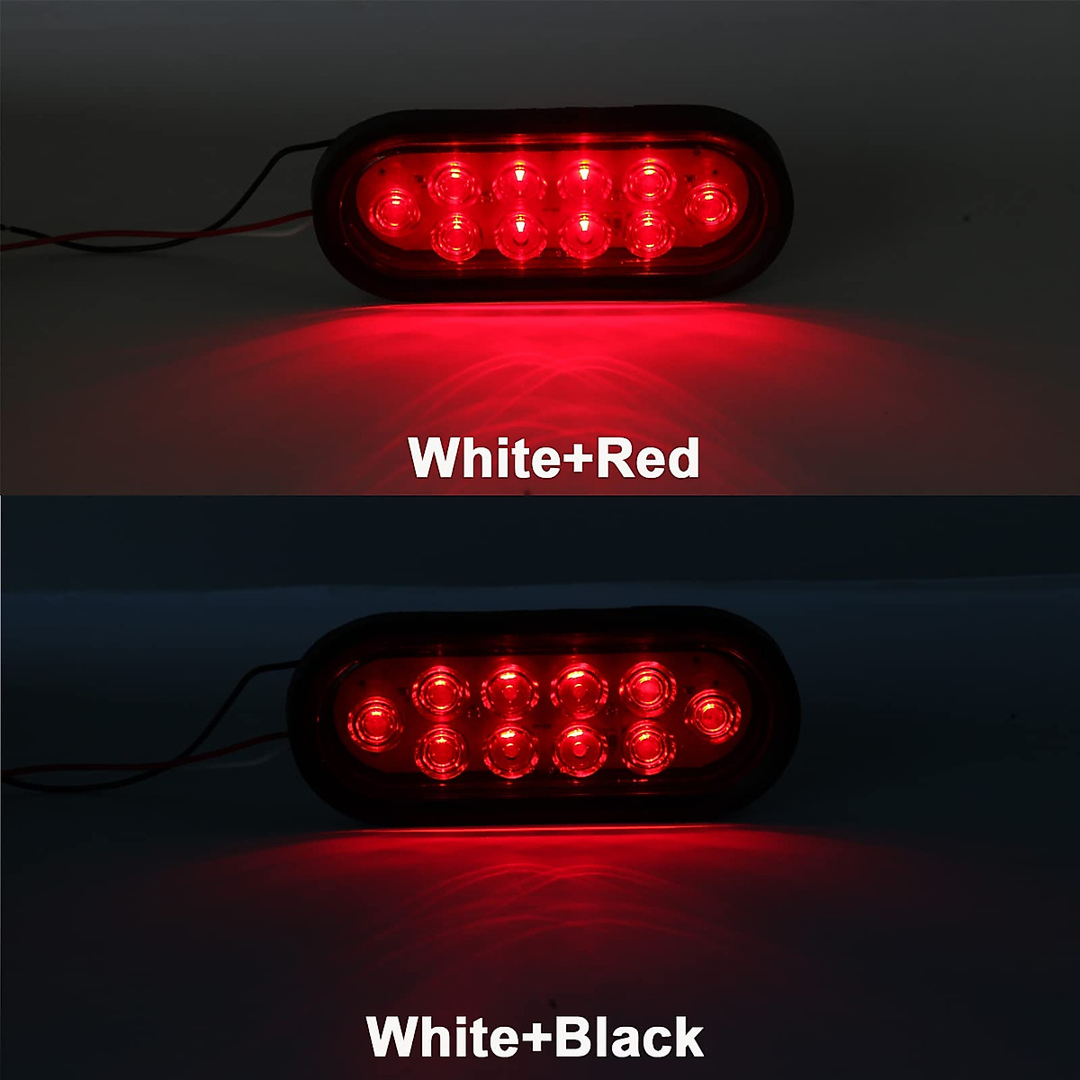 4Pcs 6 Inch Oval LED Trailer Tail Lights 10 LED, Red Trailer Truck LED Sealed RED 6" Oval LED Stop Turn Tail Light Brake Lights Flush Mount w/Rubber Grommets 3-Prong Wire Pigtails Waterproof