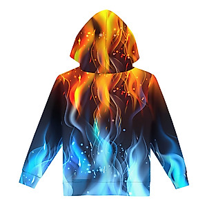 Hgvoetty Teen Boys Hoodies Cool Graphic Sweatshirts for Youth Novelty Clothing Sweater for Kids Cool Fire Design Tops Costumes for Girls 14-15 Years