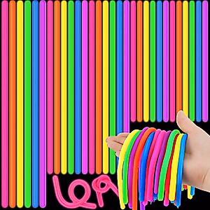 100 Pcs Glow Stretchy String Fidget Sensory Toys Monkey Noodle Fidget Toy Stress Relief Toys Calming Noodle Fidget Stress and Anxiety Toys for Stocking Stuffers Party Favors Prizes, 3 Sizes (Glow)