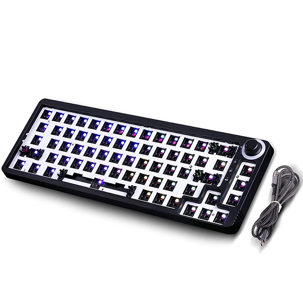 GK68 RGB Hot-Swappable Programmable Junction Box Can Be Replaced with Switch DIY Mechanical Keyboard Kit, Support AKKO, Cherry MX, Gateron, Kailh Mechanical Switch (Black)
