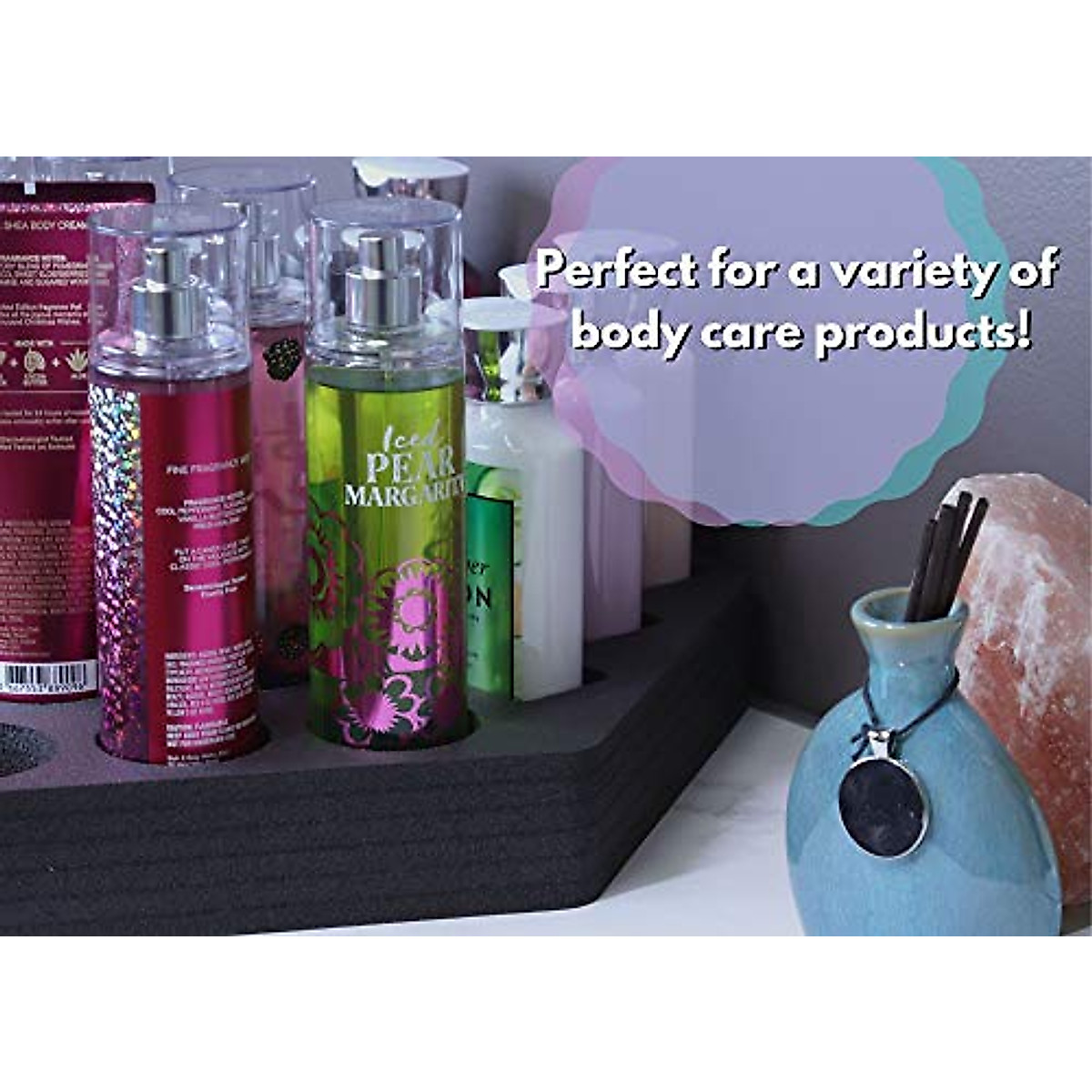 Polar Whale Lotion and Body Spray Stand Organizer Hexagon Shaped Tray Washable Waterproof Insert for Home Bathroom Bedroom Office 15.75 x 13.75 x 2 Inches 21 Slots Black