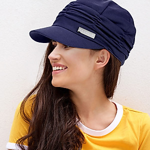 3 Pieces Newsboy Cabbie Cap Beret Hat Baseball Cap with Buttons Sun Brim for Woman Ladies (Navy Blue, Grey, Black)