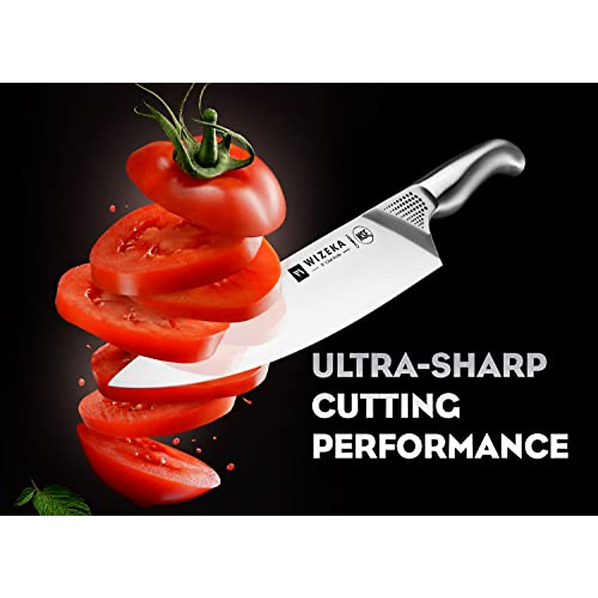 WIZEKA Kitchen Knife Set with Block, NSF Certified 15pcs German Steel 1.4116 Knife Block Set, Professional Chef Knife Set with Built-in Sharpener, Starry Sky Series
