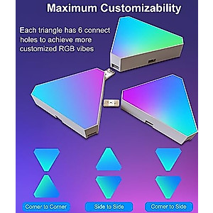 Triangle LED Light Panels, Triangle Lights with 6 Connection Ports, Real RGBIC Gaming Lights for Gaming Setup, Smart Wall Lights for Bedroom App Control Music Sync for Gaming Room Streaming, 6 Pack