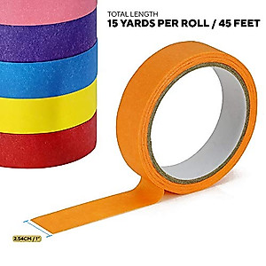 TradeGear Colored Masking Tape 7 Pk – 1 Inch x 15 Yards (45 Ft) - Rainbow Color Craft Paper Tape – Perfect for Art, Labeling, Color Code, Classrooms, Painters, Kids, Home, Office, DIY