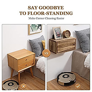 Adowes Floating Nightstand with Removable Door Nightstand for Wall Rustic Wood Bedside Shelves Carbonized Black