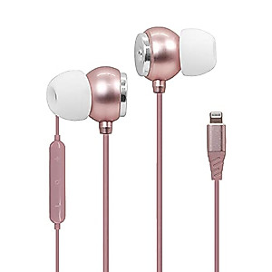 Realm Lightning Earbuds Apple MFi Certified Headphones, in-Ear Headphones with Lightning Connector, Built-in Microphone, Hands-Free Calling and Track Controls, Rose Gold, Pink, RLMA12RG