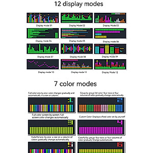 Led Music Spectrum Display,Voice-Activated Pickup Music Rhythm Lights,1624RGB Pickup With 12 Display Modes, 7 Color Modes, Creative Colorful LED Ambient Light black Spectrum voice + wire control