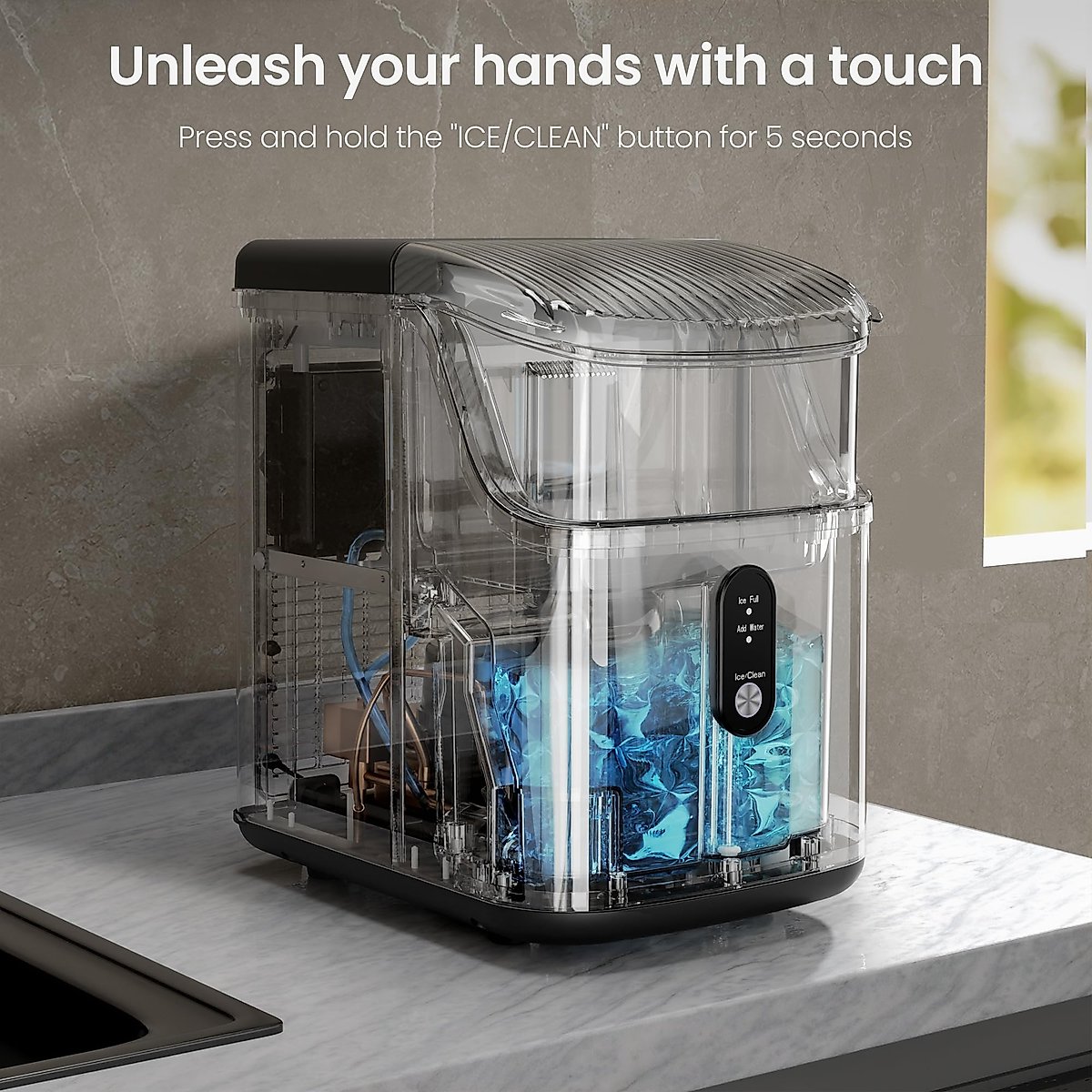 Kismile Nugget Ice Makers Countertop,Pebble Ice Maker Machine with Chewable Ice, 35lbs/Day,One-Click Operation,Self-Cleaning Countertop Ice Machine,Pellet Ice Maker Countertop for Home/Kitchen/Office