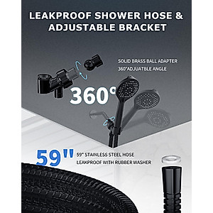Black Shower Head, L'amourqua High Pressure 6-Model Handheld Shower Head, Built-in Power Wash to Clean Bathtub and Pets, with 59" Stainless Steel Hose and Handheld Showerhead Holder