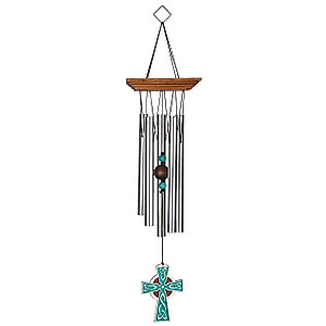 Woodstock Wind Chimes Garden Decor for Outside Outdoor Patio Décor, Front Porch Décor, 17" Woodstock Celtic Chime Celtic Cross Wind Chime, Inspirational Wind Chimes (WCCC)