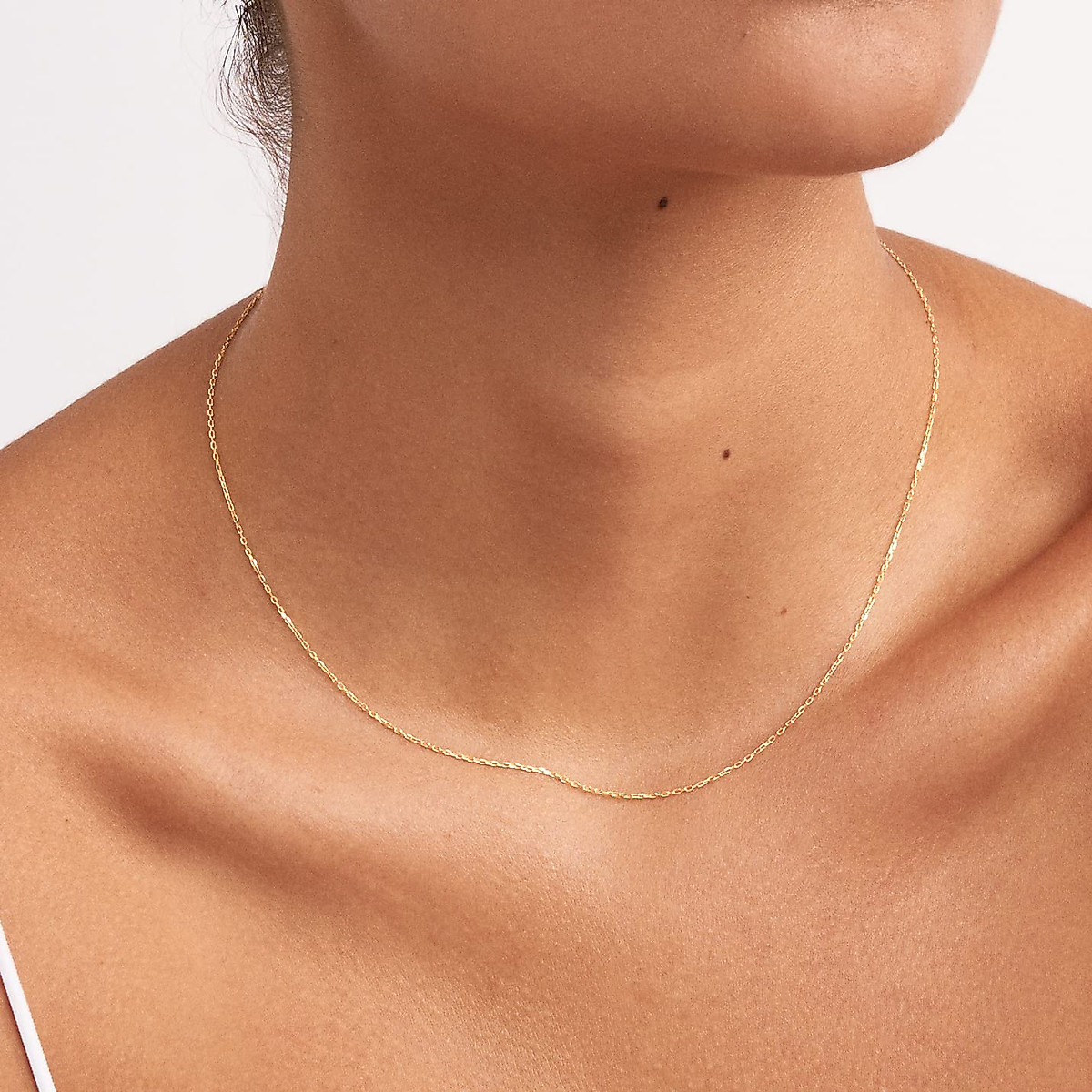 14k Solid Gold Cable Chain Necklace | 14k Yellow Gold Simple Chain Necklaces for Women | Layering Chain Necklace | 14k Gold Jewelry | Gifts for Mom, 18"