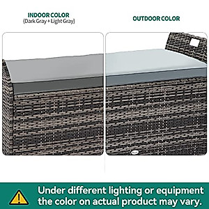 YITAHOME 90 Gallon Outdoor Wicker Storage Bench w/Cushion, Large PE Rattan Deck Storage Box w/Handles & Hydraulics for Patio Furniture, Cushions, Garden Tools, Pool & Sports Equipment, Gray