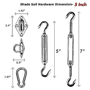 BELLE DURA Sun Shade Sail Patio 20'X20'X20' Rust Red 304 Stainless Steel Hardware Kit 5 Inch Installation Set Cover for Canopy Outdoor,185GSM TriangleAwning Shade Sails for Backyard Lawn Garden