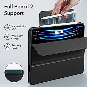 ESR for iPad Pro 11 Inch Case (2022/2021/2020/2018, 4th/3rd/2nd/1st Generation) with Pencil Holder, Removable Magnetic Cover, Vertical Stand, Rebound 360 Series, Durable Black