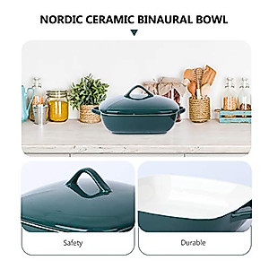 Ceramic Bread Pan Ceramic Cooking Dish Nordic Binaural Cake Dessert Bread Baking Pan with Cover Lid Micro Oven Square Plate Tray for Home Kitchen Shop Red Ceramic Loaf Pan