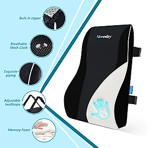 Lumbar Support Pillow for Office Chair Car Lumbar Pillow Lower Back Pain Relief Memory Foam Back Cushion with 3D Mesh Cover Gaming Chair Back Pillow Ergonomic Orthopedic Back Rest for Wheelchair Desk