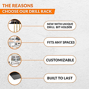 NAGAWOOD Power Tool Organizer, Drill Holder, Drill Charging Station With Drill Bit Holder, Drill Storage Rack, Holds 4 Drills, Batteries, Tools for Garage, Home, Workshop, Shed - Discount for PD