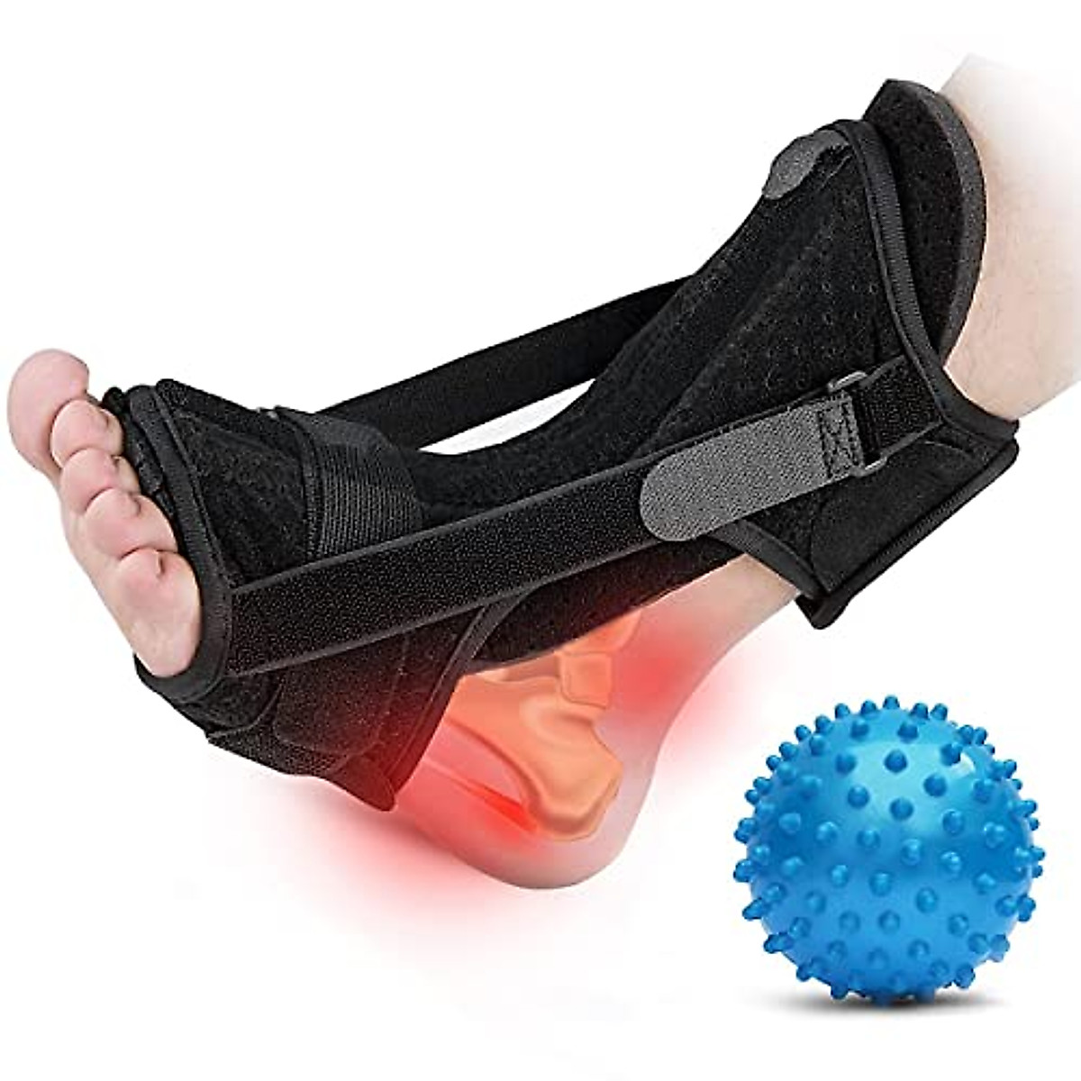 Nicoport A1B Plantar Fasciitis Night Splint Unisex Adjustable Foot Drop Orthotic Brace for Plantar Fasciitis & Achilles Tendonitis Relief Breathable Night Splint w/Massage Ball for Easing Pains A1B