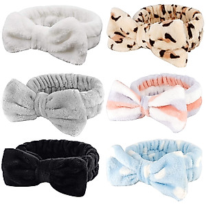 AMCAMI Bow Spa Makeup Headbands for Women Coral Fleece Hairlace Non-Slip SPA Headband for Women Turban Bowknot Headbands for Washing Face