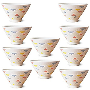 J-kitchens 10-Piece Dinnerware Set, Stained Triangular Rice Bowl, Small, Hasami Ware Made in Japan