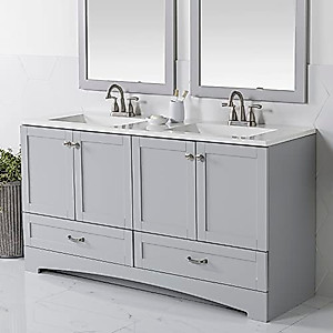 Spring Mill Emlyn Double Bathroom Vanity with 2 Cabinets, 2 Drawers, and White Sink Top, ‎18.75" D x 60.25" W x 32.89" H, Pearl Gray