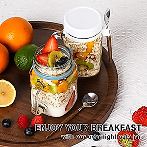 NiHome Overnight Oats Jar with Handle and Spoon 2-Pack, Customizable 16oz Leak-Proof Glass Oat Cup On-The-Go Breakfast, Lunch, Snacks for Dieters and Busy Lifestyles, Ideal for Fresh Fruit, Nuts, Oats
