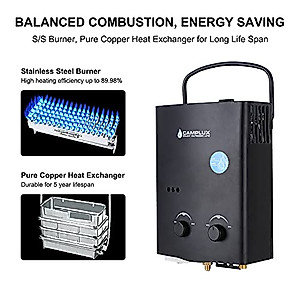 Portable Tankless Water Heater, Camplux 1.32 GPM Outdoor Propane Gas Camp Shower with Portable Handle, Black