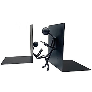 Ottimo Heavy Duty Metal Unique bookends for use as Bookshelf Decor, Home, Office or Kitchen Shelves. Unique, Cute and Decorative Book Stopper to Hold Books, Great Gift Idea (Black)