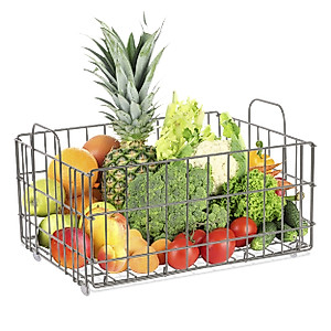 Atlantic Tabletop Wire Storage Basket, Heavy-Gauge Powder-Coated Metal Wire Construction, Stackable for Easy Expansion, Collapsible & Foldable, Non-Slip Feet, Plastic Liner, PN 23308041 – Gray