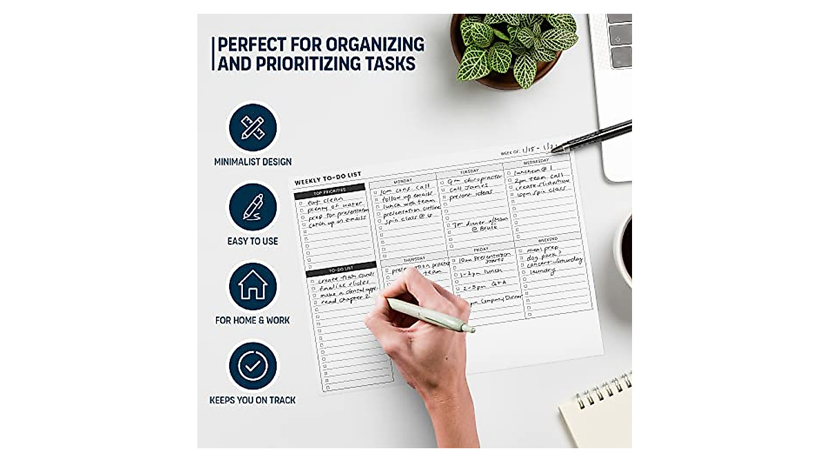 Weekly Planner Pad: To Do List Desk Notepad with Multiple Sections - 8 ...