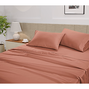 LANE LINEN Full Size Sheet Set – 450 Thread Count Soft & Breathable100% Cotton Sheets, 15” Deep Pocket Fully Elasticized Fitted Sheet, Luxury Hotel Quality Bedding, Rose Dawn