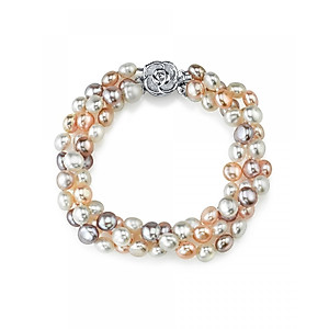 The Pearl Source 5-6mm Genuine Multicolor Freshwater Cultured Pearl Bracelet for Women