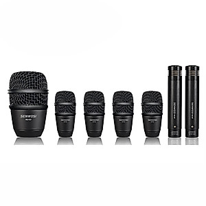 SENWOSI 7 Piece Metal Wired Dynamic Drum Mic Kit Kick bass, Tom/Snare Drum and cymbal mics for Performing and Recording Drummers - Comes with, Stand, Thread clamp, etc（G-7）