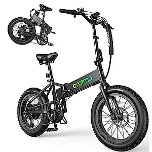 Oraimo 750W-1000W Electric Bike for Adults, 557Wh UL-Listed Hidden Battery Up to 45 Miles, 3A Fast Charge, 20" Fat Tire Folding E-Bike, Shimano 7 Speed, LCD Display, Optical Flare