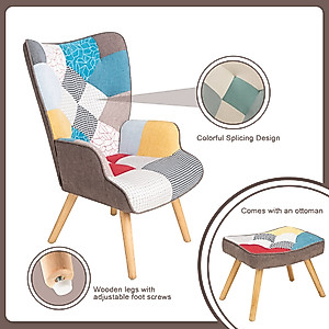 KGOPK Accent Chair with Ottoman,Comfy Colorful Accent Chairs for Living Room with High Back,Single Sofa Chair Reading Armchair for Bedroom,Office(Colorful)