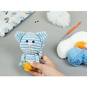Crochet Stuffed Animal CAT DIY Kit, Beginner Craft kit for Teens and Adults, All Materials Included, Detailed Instructions with 45 Pictures, Hypoallergenic Yarn