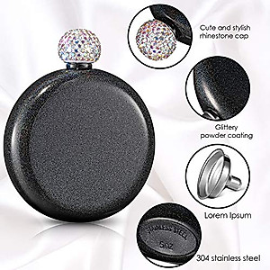 2 Pieces Cute Liquor Flask for Women Stainless Steel Flask Crystal Liquor Glitter Whiskey Flasks 5 oz Cute Liquor Flask with Crystal Lid, Funnel and Glitter Coating for Women Present (Black and White)