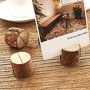 whatUneed 40 Sets Place Card Holders, Rustic Real Wood with Wooden Bark Table Card Holder, Number Photo Stand Place Name Memo Card Holder for Wedding Party (40 Holders+40 Kraft Place)