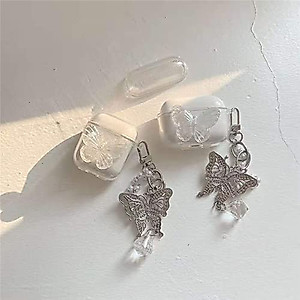 HENJI Case for Airpods Pro, 3D Cute Glitter Soft Earphone Accessorie Cover for Air Pods Pro, Headphone Headset Cover with Pearl Butterfly Pendant, Gift for Girls Women (Butterfly Keychain)