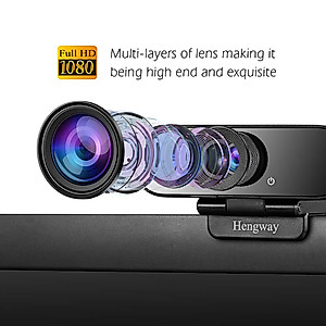 Webcam with Stereo Microphone and Privacy cover , FULL HD 1080P by USB terminal,110 ° Wide-Angle for Conferencing, Distance learning or Meeting, Video chatting ,Calling, Team gaming etc.,(Black)