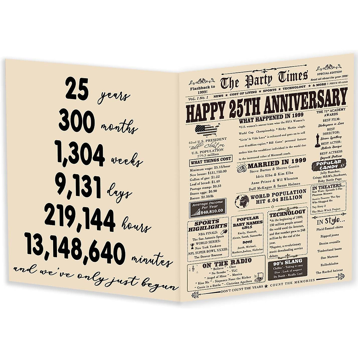 YiKaLus Large 25th Anniversary Card for Couples, Retro 25 Years Wedding Aday Gift Ideas for Him Her, Unique Silver Aday Gifts for Husband Wife