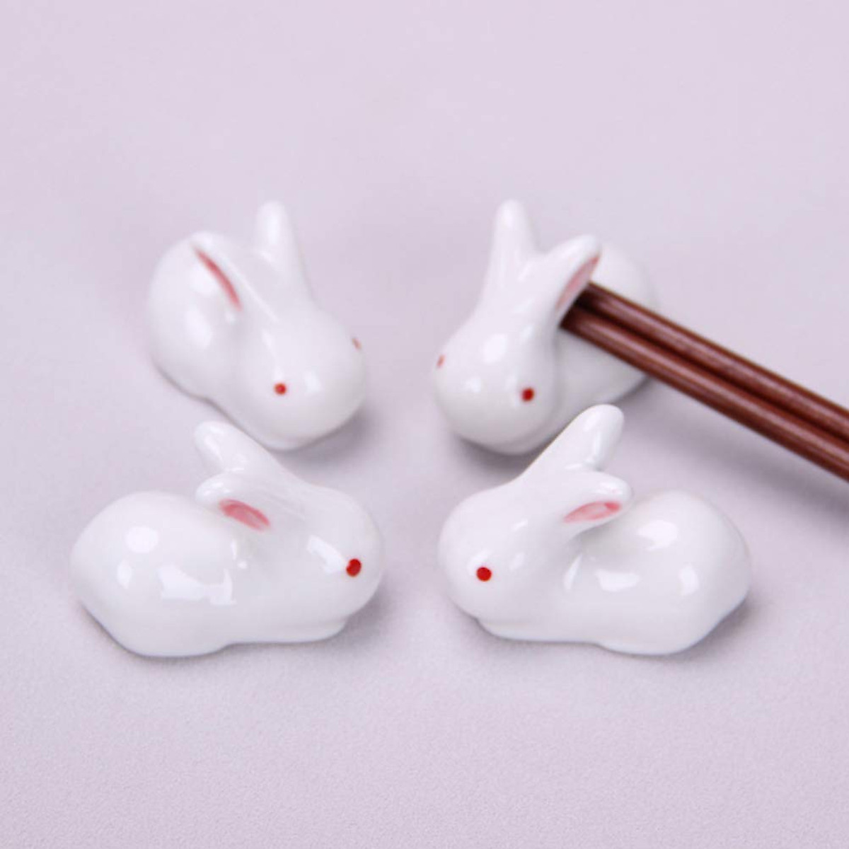 BESTOYARD 6 Pcs Mini Cute Rabbit 2 Inch Ceramic Chopsticks Stand Rest Bunny Shape Chopsticks Rack Stand Spoon Fork Holder Easter Party Dinning Table Decoration